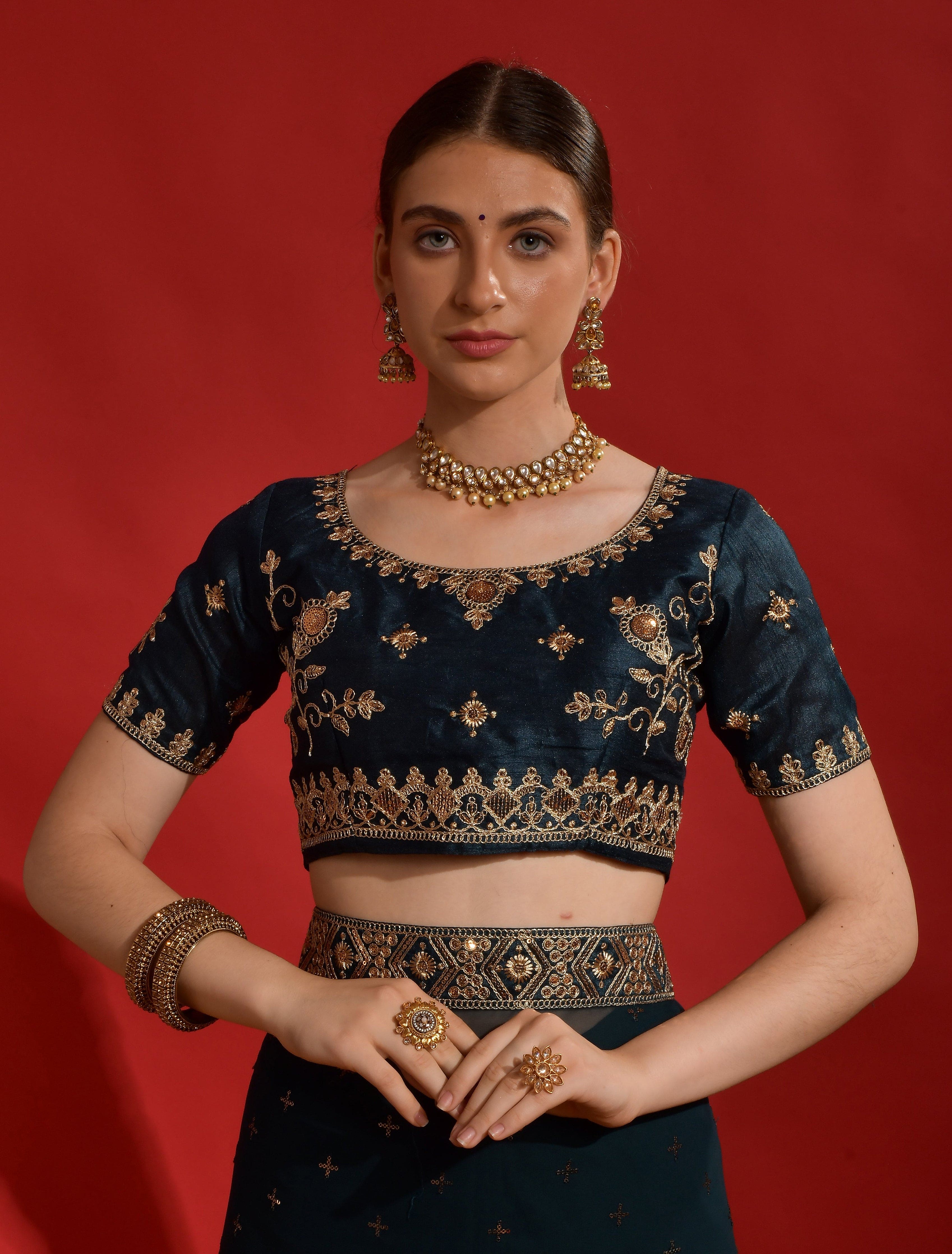 Peacock Green Designer Embroidered Georgette Wedding Saree Sairas