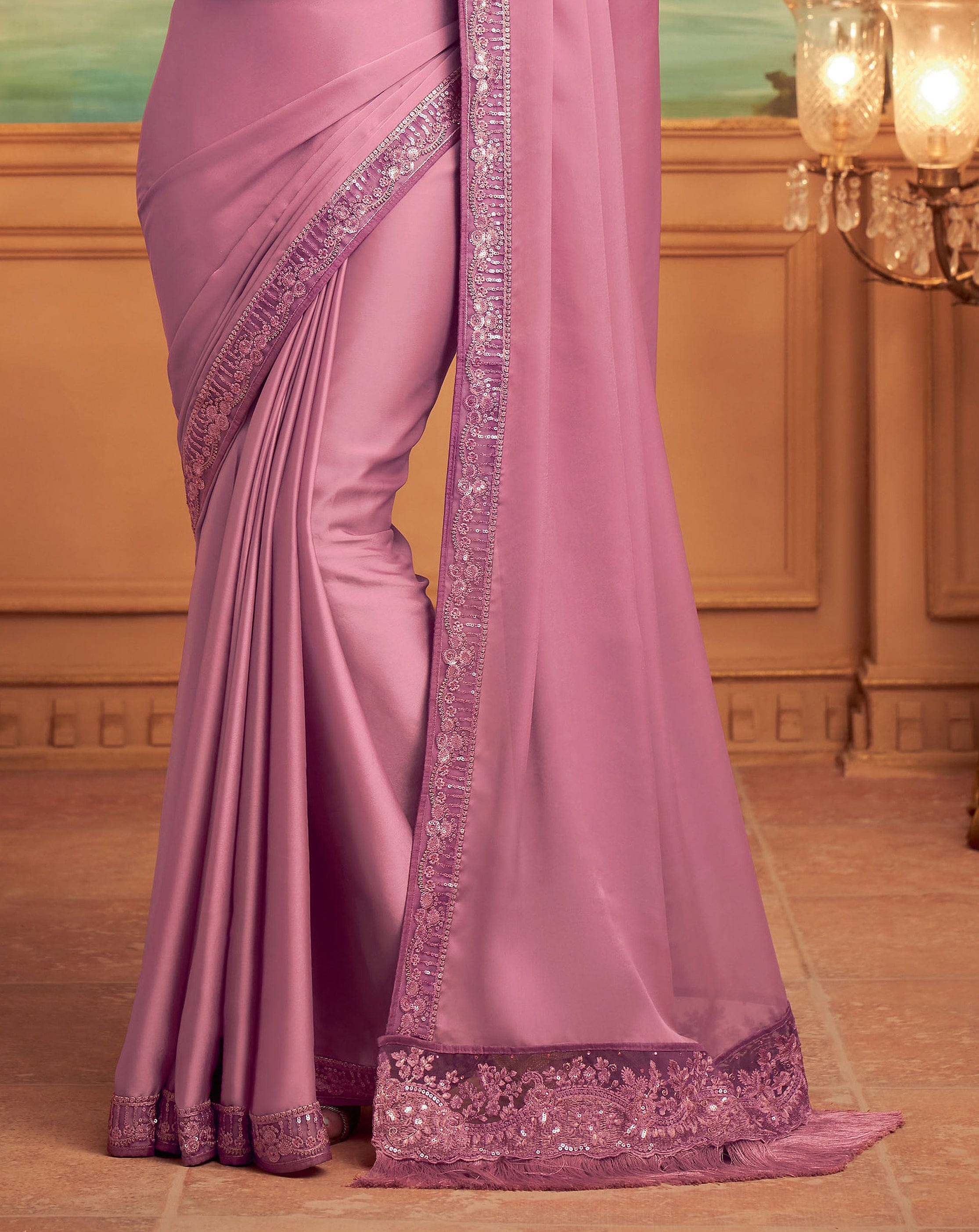 Puce Pink Designer Embroidered Silk Party Wear Saree | Saira's Boutique